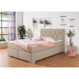 Home Affaire Boxbett &raquo;Tynan&laquo; wahlweise mit Bettkasten, in H2, H3 & H4 erh&auml;ltilich beige Struktur Ohne Bettkasten, Liegefl&auml;che B/L: 140cm x 200cm, H2 +