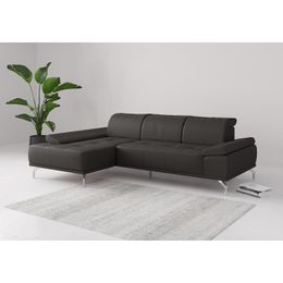 OTTO home Ecksofa &raquo;Caluna, L-Form, B:280cm, Federkern, in Stoff und Leder&laquo; Inkl.Sitztiefenverstellung, wahlweise mit Kopf- und Armteilverstellung grau