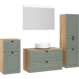 Nobilia Badm&ouml;bel-Set &raquo;Cascada&laquo; Set, inkl. Aufsatzwaschbecken und beleuchtetem Spiegel mit Touch-Sensor, 4 Stk. tlg. B/H/T: 210cmcm x 184cmcm x 