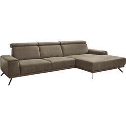 Die PlanBar Ecksofa &raquo;PN-EM22041 L-Form&laquo; wahlweise motorisches Canape oder Sitztiefenverstellung grau B/H/T: 335cm x 89cm x 188cm, Anilinleder Stoff, 
