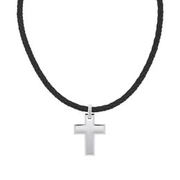 Tom Tailor Herren Tom Tailor Kette mit Anh&auml;nger &raquo;Schmuck Geschenk Edelstahl Leder Kreuz&laquo; schwarz Edelstahl Leder, L: 52 B: 3,5mm
