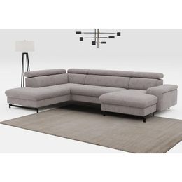 COTTA Wohnlandschaft &raquo;Emma U-Form, B: 328 cm&laquo; mit Kopfteilverstellung, optional Schlaffunktion & Bettkasten grau B/H/T: 328cm x 97cm x 215cm, Struktur