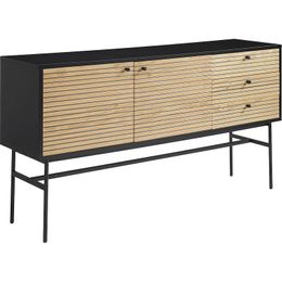 Salesfever Sideboard &raquo;Torsby Chic Kommode f&uuml;r moderne Wohnwelten&laquo; Scandi Design Kommode - skandinavische Eleganz pur beige Furnier, MDF, Metall B/H/T: