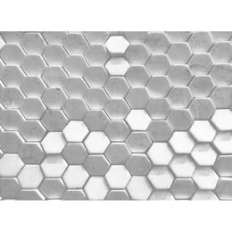 Livingwalls living walls Fototapete &raquo;Designwalls Hexagon Surface 1&laquo; glatt Vlies, Wand, Schr&auml;ge, Decke grau Vlies B/L: 3,5m x 2,55m