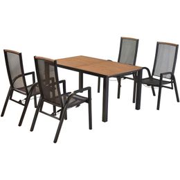 Merxx Garten-Essgruppe &raquo;&raquo;Tilos&laquo;&laquo; Set, R&uuml;ckenabschluss und Armlehnen aus Akazienholz, 5 Stk. tlg. R&uuml;ckenlehne verstellbar durch Gasdruckfeder grau 