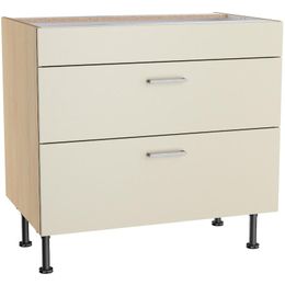 KOCHSTATION Kochfeldumbauschrank &raquo;KS-Lucy&laquo; Breite 90 cm, mit 2 Ausz&uuml;gen, Soft-Close, h&ouml;henverstellbare F&uuml;&szlig;e beige Eiche hell, B/H/T: 90cm x 87cm x 