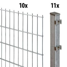 GARDEN 'N' MORE Doppelstabmattenzaun &raquo;Excellent&laquo; 10 Elemente f&uuml;r 20 m, LxH: 200 x 143 cm, mit 11 Pfosten grau Kunststoff, Stahl H/L: 140cm x 20m, 