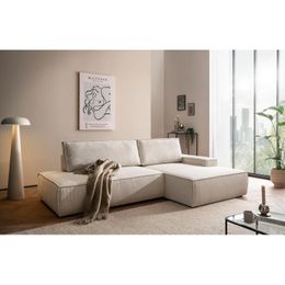 OTTO home Ecksofa &raquo;SHERWOOD Cord Schlafsofa in L-Form offen (275cm)&laquo; Schlaffunktion und Bettkasten, Kedernaht, hoher Sitz- & Liegekomfort beige 100% 