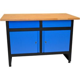 G&uuml;de Werkbank &raquo;GW 2/2&laquo; H&ouml;he/L&auml;nge: 84x120 cm blau Massivholz, Stahl Einheitsgr&ouml;&szlig;e