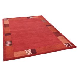 Theko Wollteppich &raquo;Royal Nepali 3085&laquo; rechteckig 15 mm H&ouml;he reine Wolle, handgetuftet, Uni-Farben, mit Bord&uuml;re, modernes Design rot Schurwolle B : 