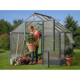 Konifera Gew&auml;chshaus &raquo;"Genova" aus 6 mm Hohlkammerplatten aus UV-stabilisiertem Polycarbonat&laquo; mit hohem Bodenrahmen, Dachfenster, Regenrinne und 