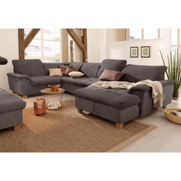 Home Affaire Wohnlandschaft &raquo;Lyla U-Form&laquo; wahlweise mit R&uuml;ckenfunktion und zus&auml;tzlich mit Bett + Bettkasten grau Feinstruktur weich (100% Polyester);