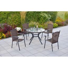 Merxx Garten-Essgruppe &raquo;&raquo;Roma&laquo;&laquo; Set, Pulverbeschichtetes Aluminiumgestell, 5 Stk. tlg. Tisch: &Oslash;x H: 104x74 cm braun Aluminium, Sicherheitsglas, Wicker