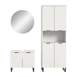 Welltime Badm&ouml;bel-Set &raquo;Litica, Breite 155 cm, hochwertige Rillenfr&auml;sung, Metallkufen&laquo; 3 Stk. tlg. wei&szlig; B/H/T: 155cmcm x 193cmcm x 34cmcm