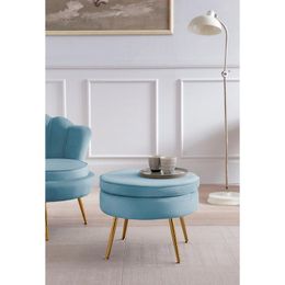 Salesfever Polsterhocker &raquo;Calm Gepolsterter Hocker mit Charme&laquo; mit hohem Sitzkissen blau Metall, Samt (100% Polyester) B/H/T: 52cm x 41cm x 52cm, Samt