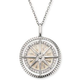 Engelsrufer Damen Kette mit Anh&auml;nger &raquo;Windrose&laquo; mit Emaille - mit Zirkonia (synth.) wei&szlig; Silber 925 (Sterlingsilber), L: 50