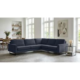 OTTO home Ecksofa &raquo;Pinto, XXL, 250/290 cm, langer Schenkel, Ottomane&laquo; Cord, Chenille, Lederoptik, mit Keder, Metallf&uuml;&szlig;e, Wellenunterfederung blau 