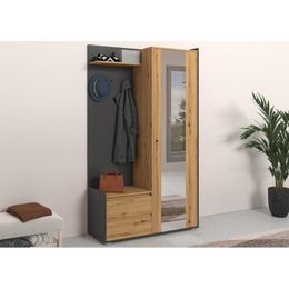 OTTO home Garderobenschrank &raquo;Kosmo&laquo; mit Spiegel Ma&szlig;e 118 x 30 cm, H&ouml;he 190 cm, Breite 110 cm schwarz Holzwerkstoff B/H/T: 110cm x 188cm x 38cm