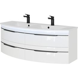 Waschtisch &raquo;Serie 7045 Mineralmarmor-Waschtisch und Unterschrank, 131 cm breit&laquo; Doppel-Waschplatz mit 4 Schubladen, Badm&ouml;bel Set mit Waschtisch wei&szlig; 