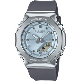 Casio G-Shock Damen Casio G-SHOCK Chronograph Quarzuhr, Armbanduhr, Damenuhr, Herrenuhr, Stoppfunktion, Resinband grau Einheitsgr&ouml;&szlig;e