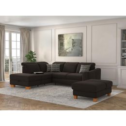 Sit & More sit&more Ecksofa &raquo;Dundee L-Form&laquo; mit Federkern und Massivholzf&uuml;&szlig;en, wahlweise mit Kopfteilverstellung braun B/H/T: 263cm x 86cm x 219cm, Luxus-