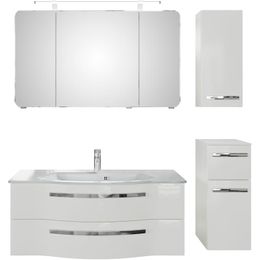 Badm&ouml;bel-Set &raquo;Serie 4005, vormontiert, Glaswaschbecken, Spiegelschrank&laquo; Set, 5 Stk. tlg. wei&szlig; Holzwerkstoff Einheitsgr&ouml;&szlig;e