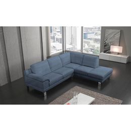 Egoitaliano Ecksofa &raquo;Shakira, Design und Sitzkomfort auf hohem Niveau, tolle Details&laquo; mit Ottomane, L-Form, elegante Metallf&uuml;&szlig;e blau Luxus-Micofaser Lederoptik (