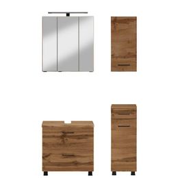 Welltime Badm&ouml;bel-Set &raquo;Trento, Badezimmer-Set, Waschbeckenunterschrank, H&auml;ngeschrank&laquo; 4 Stk. tlg. braun Holzwerkstoff, MDF B/H/T: 90cmcm x 200cmcm x 