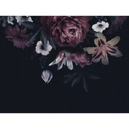 Livingwalls living walls Fototapete &raquo;The Wall&laquo; floral gebl&uuml;mt nat&uuml;rlich glatt Fototapete Floral Tapete Blume Tapeten Wohnzimmer Design Kinderzimmer schwarz Vinyl,