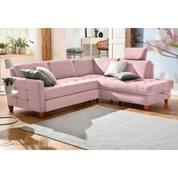 Home Affaire Ecksofa &raquo;Earl L-Form&laquo; wahlweise auch mit Schlaffunktion oder Schlaffunktion mit Bettkasten rosa Luxus-Microfaser in Lederoptik (100% 