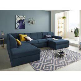 DOMO collection Wohnlandschaft &raquo;Topper, elegant und zeitlos, komfortabel, U-Form&laquo; wahlweise mit Bettfunktion blau B/H/T: 320cm x 78cm x 213cm, 