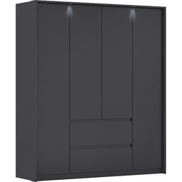 Rauch Dreht&uuml;renschrank &raquo;Mainz mit Passepartout&laquo; optional mit Beleuchtung, Au&szlig;ent&uuml;ren mit Push-to-Open Funktion grau Holzwerkstoff B/H/T: 185cm x 212cm