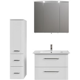 Badm&ouml;bel-Set &raquo;Serie 3006 3-teilig Keramik-Waschtisch mit Spiegelschrank&laquo; 4 Stk. tlg. wei&szlig; Holzwerkstoff B/H/T: 80cmcm x 57,4cmcm x 46,8cmcm