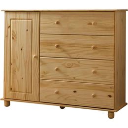 M&ouml;bilia Schubkastenkommode &raquo;Chur&laquo; beige Massivholz B/H/T: 121cm x 102cm x 43cm, 4 Schubladen, 1 T&uuml;r, 4 Stk., Kiefer, 1 Stk.
