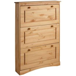 OTTO home Schuhschrank &raquo;Rustic&laquo; aus massiver Kiefer, 3 Schuhklappen, f&uuml;r 9-11 Paar, Kassettenoptik beige F&uuml;r 9-11 Paar Schuhe