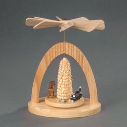 Albin Preissler Weihnachtspyramide &raquo;W&auml;rmespiel mit Katze, Maus, Hund und B&auml;umchen&laquo; Weihnachtsdeko aus Holz, Handwerkskunst aus dem Erzgebirge beige Massivholz 13cm