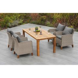 Merxx Garten-Essgruppe &raquo;Avellino&laquo; 5 Stk. tlg. inkl. Auflagen beige Aluminium, Kunststoff, Massivholz Einheitsgr&ouml;&szlig;e