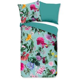 Good Morning Wendebettw&auml;sche &raquo;Imma&laquo; 2 Stk. 100% Baumwolle, Renforc&eacute;, Rei&szlig;verschluss, Wendeoptik, Blumen, Aqua blau Renforc&eacute;, Obermaterial: 100% 