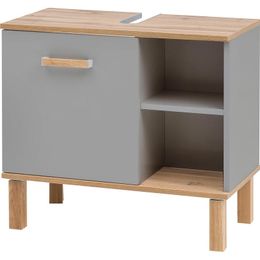 Schildmeyer Waschbeckenunterschrank &raquo;Padua&laquo; F&uuml;&szlig;e aus Massivholz grau Holzwerkstoff platingrau, B/H/T: 65,2cm x 60,1cm x 35cm, T&uuml;ren: 1 Stk.