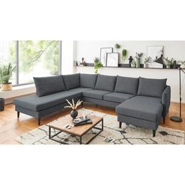 OTTO home Wohnlandschaft &raquo;Rekvik U-Form&laquo; mit Wellenunterfederung, mit Massivholzf&uuml;&szlig;en grau B/H/T: 308cm x 79cm, Struktur, Recamiere links