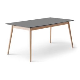 Esstisch &raquo;Meza Designtisch mit Auszugsfunktion und 2 Einlegeplatten&laquo; bootsf&ouml;rmige Tischplatte MDF, Eiche Massivholzgestell grau Tischplatte: Graphit 