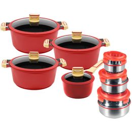 King Topf-Set &raquo;GOURMET&laquo; Set, je 1 Kochtopf 18/20/24 cm, 1 Stieltopf 16 cm, Sch&uuml;ssel-Set, 14 Stk. tlg. Aluminiumguss silber Einheitsgr&ouml;&szlig;e