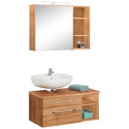 Welltime Badm&ouml;bel-Set &raquo;Davos&laquo; 3 Stk. tlg. braun Holzwerkstoff, MDF, Melamin Siphonausschnitt links
