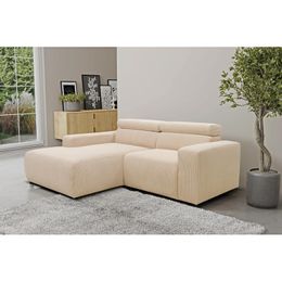 DOMO collection Ecksofa &raquo;BRANDON inkl. Kopfteilverstellung, 214x100x80 cm, L-Form&laquo; Cord, creme beige 100% Polyester B/H/T: 214cm x 80cm x 175cm, Cord,