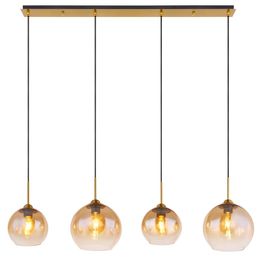 Globo LIGHTING H&auml;ngeleuchte &raquo;JAMESSA&laquo; E27 1 Stk. Wohnzimmerleuchte Messing matt, Amberglas, k&uuml;rzbar 4, H: 120cm, 1 Stk.