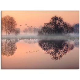 Artland Leinwandbild &raquo;Fr&uuml;h morgens am See....&laquo; Gew&auml;sser 1 Stk. tlg. auf Holzrahmen gespannt orange Leinwand B/H/T: 80cm x 60cm, Leinwandbild Gew&auml;sser, 1 Stk.
