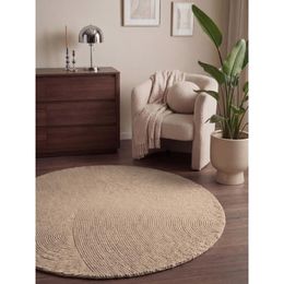 Hanse Home Wollteppich &raquo;Calmio, auch als L&auml;ufer und in rund&laquo; rund 18 mm H&ouml;he Handgetuftet, Wolle, Natur, Wohnzimmer, Schlafzimmer, Skandi, Hygge beige