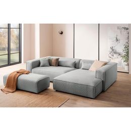 LeGer Home by Lena Gercke Ecksofa &raquo;PIARA XXL Cord, L-Form, Schlaffunktion&laquo; Hocker stellbar zum Schlafsofa (Krokodilverbinder), tiefe Sitzfl&auml;che grau 
