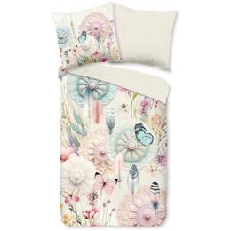 HIP Wendebettw&auml;sche &raquo;Maysa&laquo; 3 Stk. Satin, Rei&szlig;verschluss, Wendeoptik, Mandala, Blume, Boho, Cremewei&szlig; beige Renforc&eacute;, Obermaterial: 100% Baumwolle B/L
