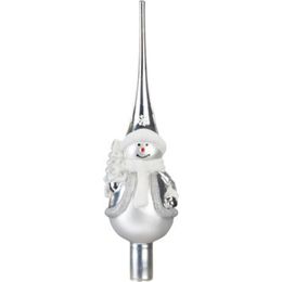 MAGIC by Inge Christbaumspitze &raquo;Frosty Silver, Weihnachtsdeko, Christbaumschmuck&laquo; Schneemann mit Baum Glas Einheitsgr&ouml;&szlig;e